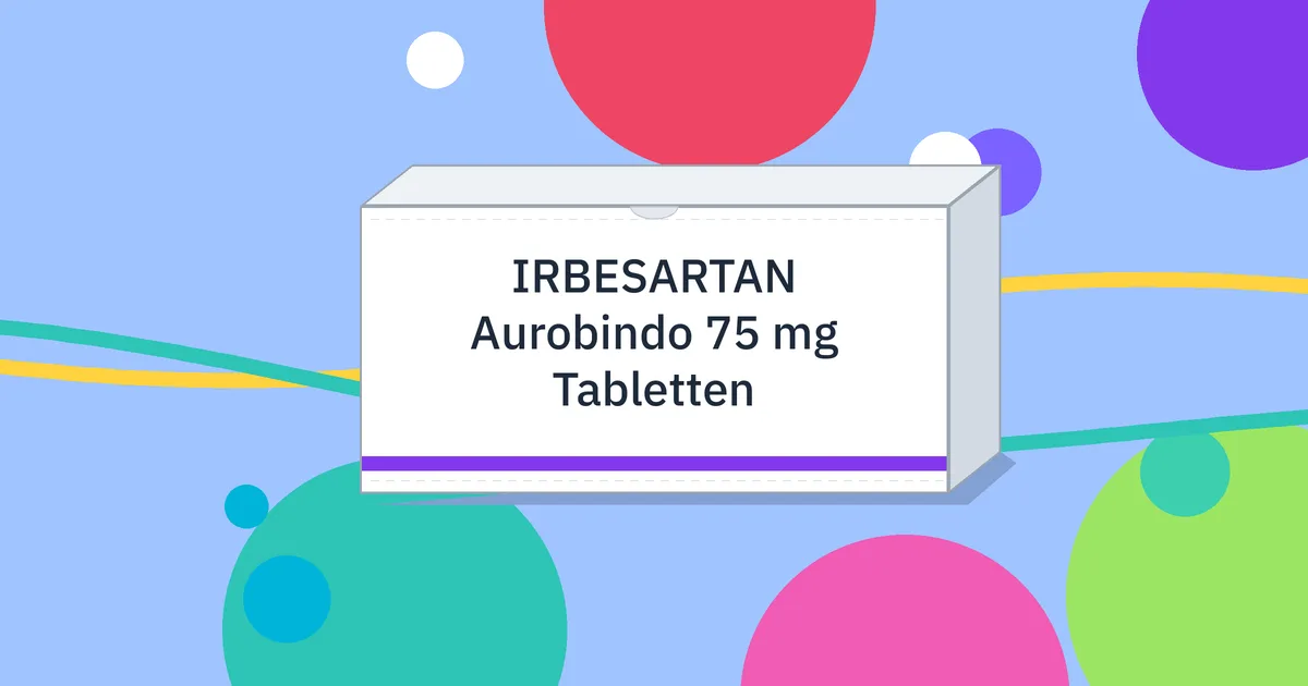 Symbolbild: Packung mit der Aufschrift IRBESARTAN Aurobindo 75 mg Tabletten (PZN 02718428) – Verfügbarkeit und Bezug in Apotheken in Frankfurt am Main