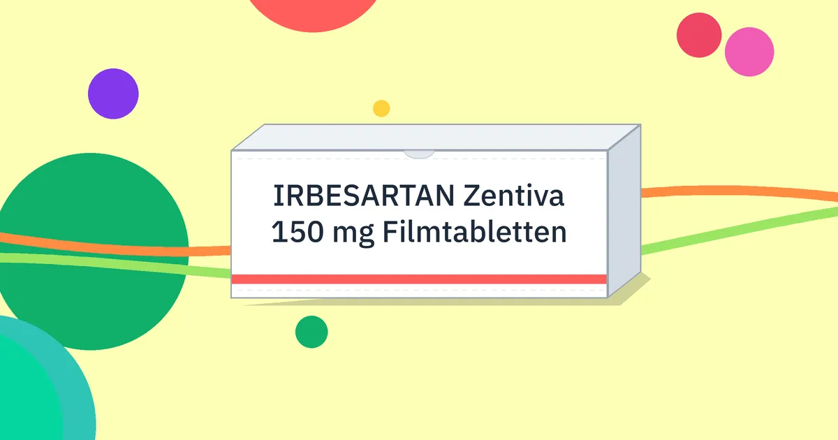 Symbolbild: Packung mit der Aufschrift IRBESARTAN Zentiva 150 mg Filmtabletten (PZN 09751920) – Verfügbarkeit und Bezug in Apotheken in Frankfurt am Main