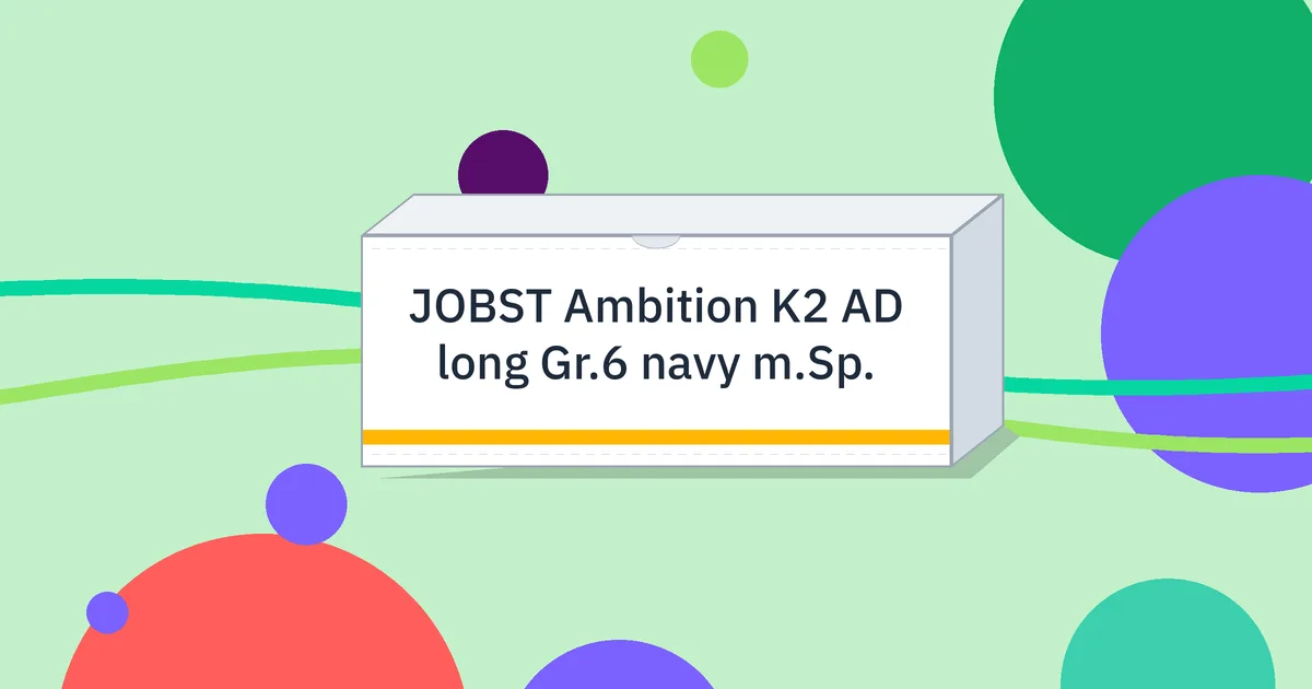 Symbolbild: Packung mit der Aufschrift JOBST Ambition K2 AD long Gr.6 navy m.Sp. (PZN 11020744) – Verfügbarkeit und Bezug in Apotheken in Frankfurt am Main