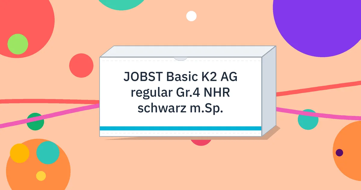 Symbolbild: Packung mit der Aufschrift JOBST Basic K2 AG regular Gr.4 NHR schwarz m.Sp. (PZN 15311668) – Verfügbarkeit und Bezug in Apotheken in Frankfurt am Main