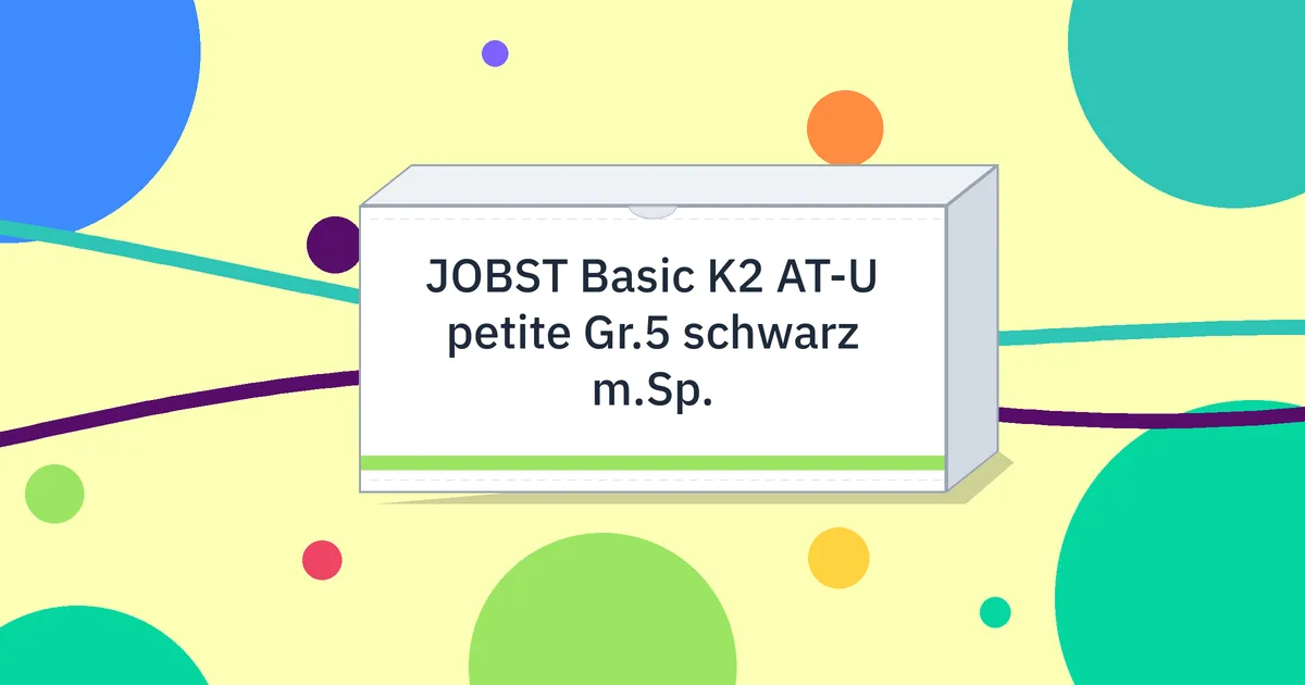 Symbolbild: Packung mit der Aufschrift JOBST Basic K2 AT-U petite Gr.5 schwarz m.Sp. (PZN 15312024) – Verfügbarkeit und Bezug in Apotheken in Frankfurt am Main