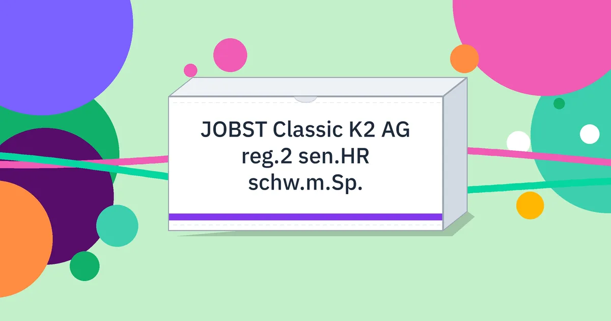Symbolbild: Packung mit der Aufschrift JOBST Classic K2 AG reg.2 sen.HR schw.m.Sp. (PZN 17960419) – Verfügbarkeit und Bezug in Apotheken in Frankfurt am Main