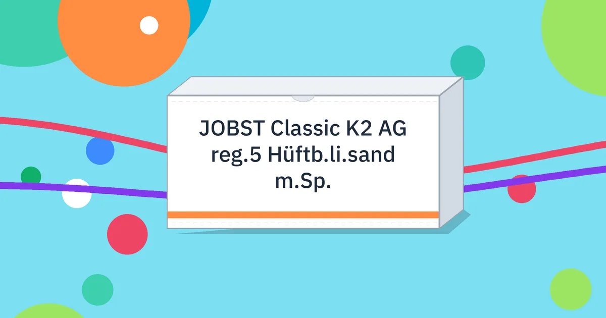 Symbolbild: Packung mit der Aufschrift JOBST Classic K2 AG reg.5 Hüftb.li.sand m.Sp. (PZN 13159653) – Verfügbarkeit und Bezug in Apotheken in Frankfurt am Main