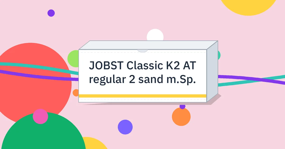 Symbolbild: Packung mit der Aufschrift JOBST Classic K2 AT regular 2 sand m.Sp. (PZN 10728961) – Verfügbarkeit und Bezug in Apotheken in Frankfurt am Main
