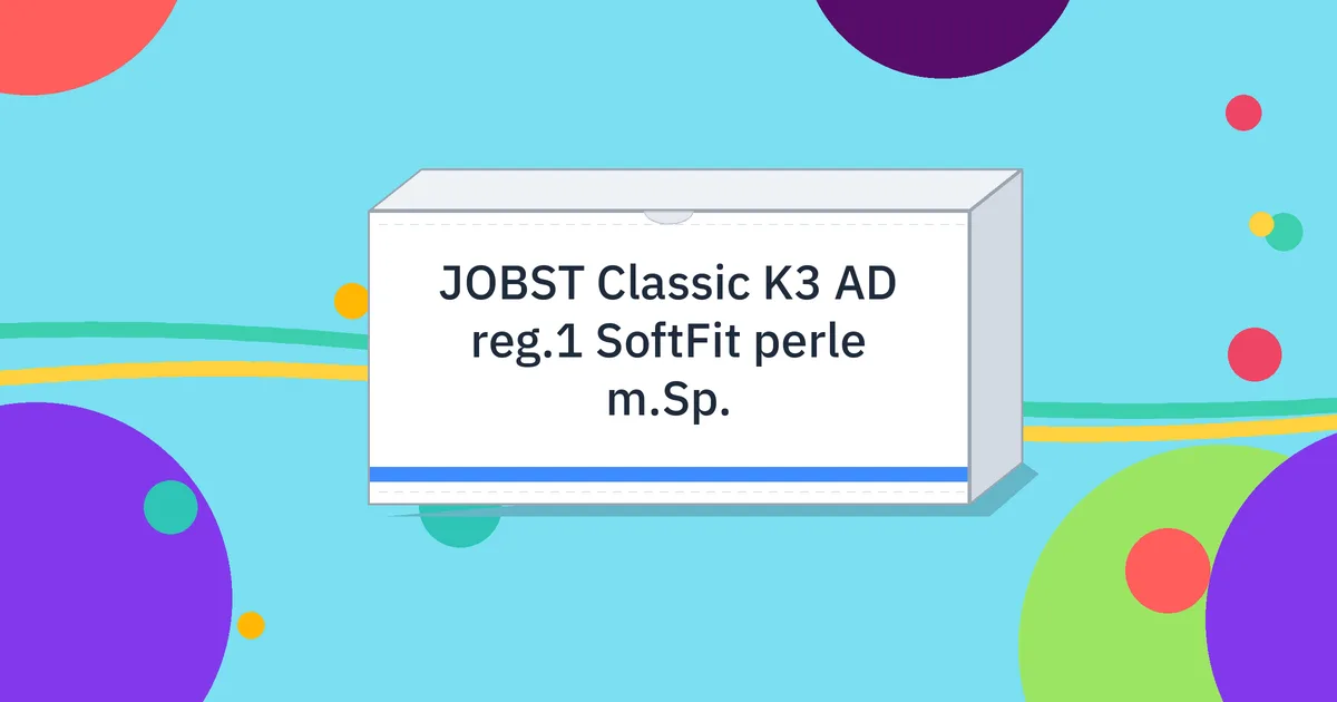 Symbolbild: Packung mit der Aufschrift JOBST Classic K3 AD reg.1 SoftFit perle m.Sp. (PZN 14223867) – Verfügbarkeit und Bezug in Apotheken in Frankfurt am Main
