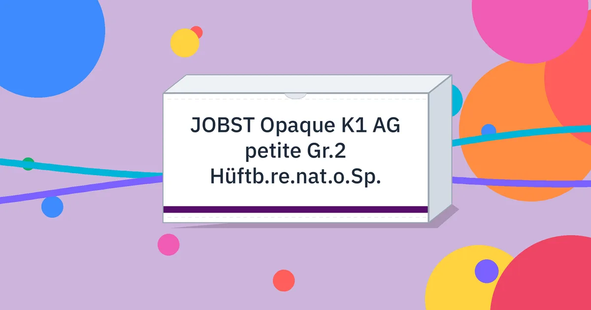 Symbolbild: Packung mit der Aufschrift JOBST Opaque K1 AG petite Gr.2 Hüftb.re.nat.o.Sp. (PZN 13099514) – Verfügbarkeit und Bezug in Apotheken in Frankfurt am Main