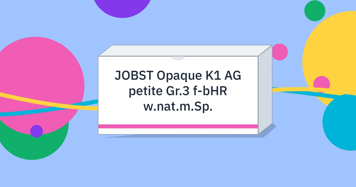 Symbolbild: Packung mit der Aufschrift JOBST Opaque K1 AG petite Gr.3 f-bHR w.nat.m.Sp. (PZN 13084056) – Verfügbarkeit und Bezug in Apotheken in Frankfurt am Main