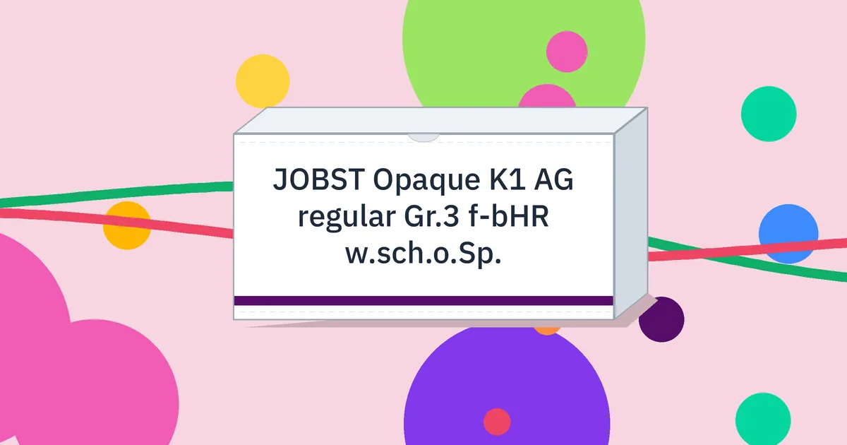 Symbolbild: Packung mit der Aufschrift JOBST Opaque K1 AG regular Gr.3 f-bHR w.sch.o.Sp. (PZN 13094882) – Verfügbarkeit und Bezug in Apotheken in Frankfurt am Main