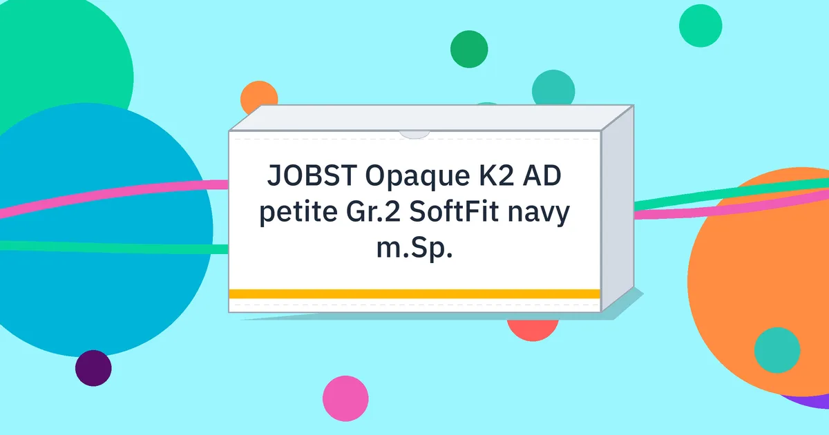 Symbolbild: Packung mit der Aufschrift JOBST Opaque K2 AD petite Gr.2 SoftFit navy m.Sp. (PZN 13109299) – Verfügbarkeit und Bezug in Apotheken in Frankfurt am Main