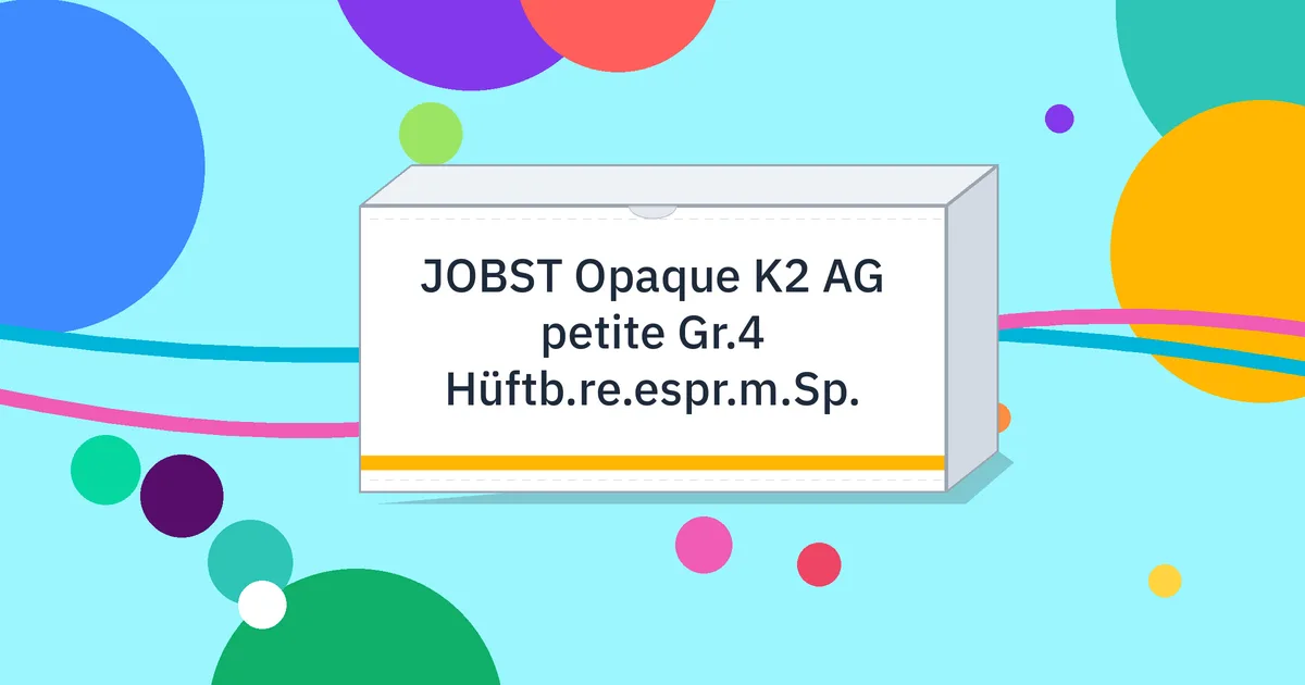 Symbolbild: Packung mit der Aufschrift JOBST Opaque K2 AG petite Gr.4 Hüftb.re.espr.m.Sp. (PZN 16288598) – Verfügbarkeit und Bezug in Apotheken in Frankfurt am Main
