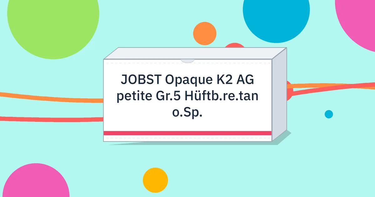 Symbolbild: Packung mit der Aufschrift JOBST Opaque K2 AG petite Gr.5 Hüftb.re.tan o.Sp. (PZN 16288167) – Verfügbarkeit und Bezug in Apotheken in Frankfurt am Main
