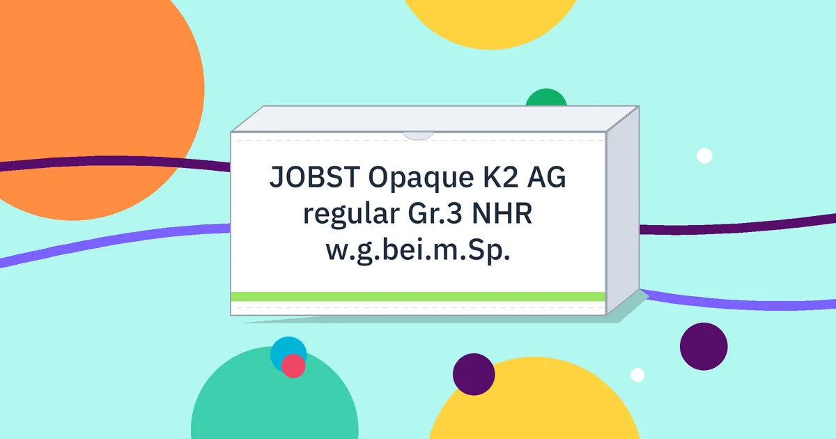 Symbolbild: Packung mit der Aufschrift JOBST Opaque K2 AG regular Gr.3 NHR w.g.bei.m.Sp. (PZN 16280579) – Verfügbarkeit und Bezug in Apotheken in Frankfurt am Main