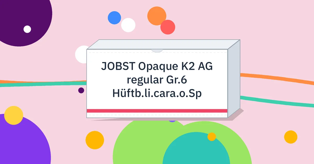 Symbolbild: Packung mit der Aufschrift JOBST Opaque K2 AG regular Gr.6 Hüftb.li.cara.o.Sp (PZN 13116106) – Verfügbarkeit und Bezug in Apotheken in Frankfurt am Main