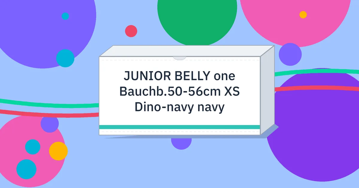Symbolbild: Packung mit der Aufschrift JUNIOR BELLY one Bauchb.50-56cm XS Dino-navy navy (PZN 13247647) – Verfügbarkeit und Bezug in Apotheken in Frankfurt am Main
