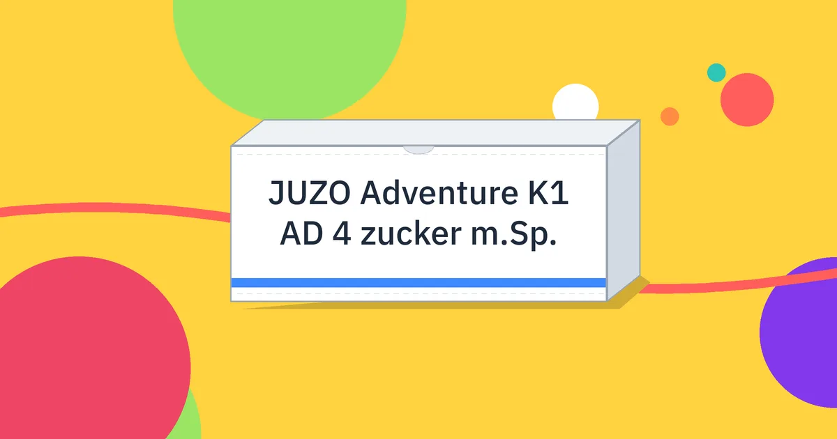 Symbolbild: Packung mit der Aufschrift JUZO Adventure K1 AD 4 zucker m.Sp. (PZN 16342493) – Verfügbarkeit und Bezug in Apotheken in Frankfurt am Main