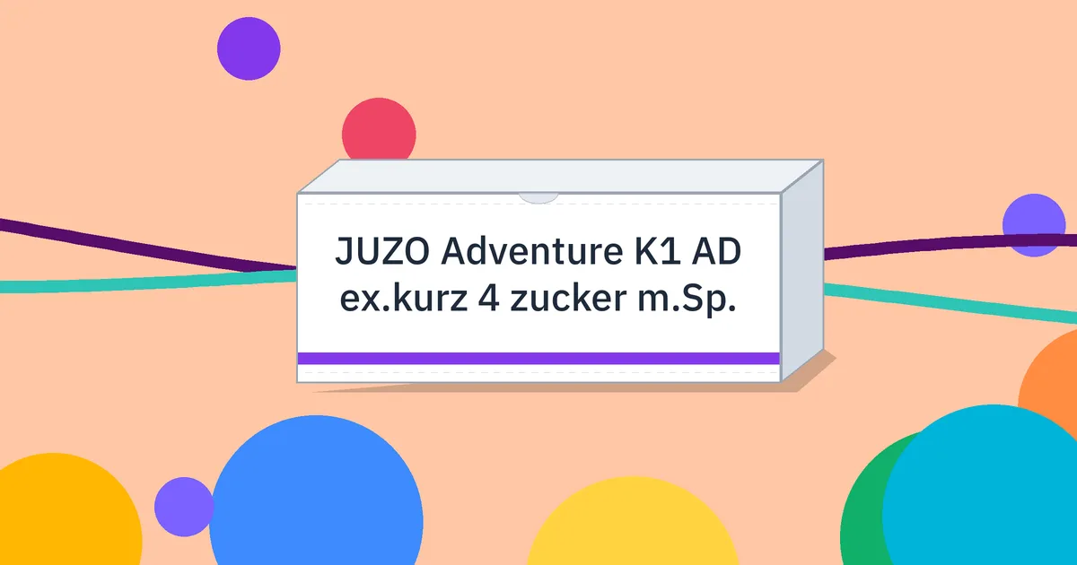 Symbolbild: Packung mit der Aufschrift JUZO Adventure K1 AD ex.kurz 4 zucker m.Sp. (PZN 16343564) – Verfügbarkeit und Bezug in Apotheken in Frankfurt am Main