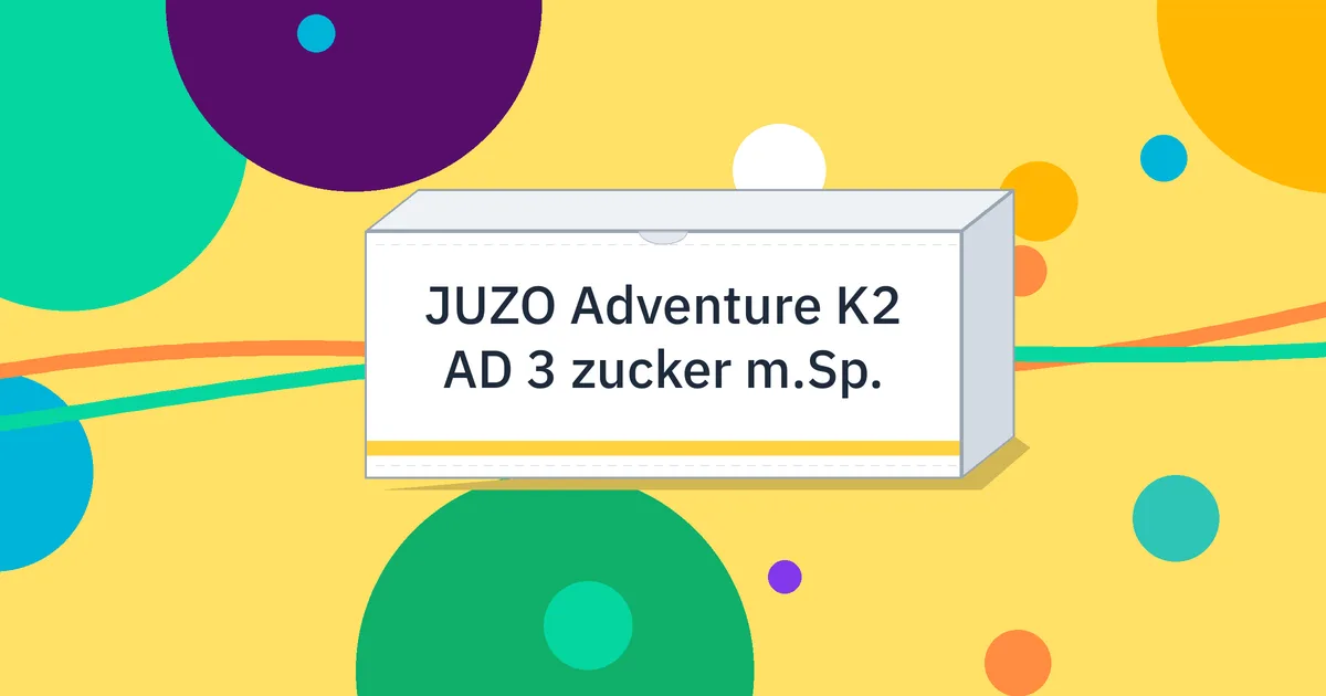 Symbolbild: Packung mit der Aufschrift JUZO Adventure K2 AD 3 zucker m.Sp. (PZN 16342665) – Verfügbarkeit und Bezug in Apotheken in Frankfurt am Main
