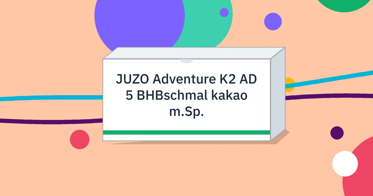 Symbolbild: Packung mit der Aufschrift JUZO Adventure K2 AD 5 BHBschmal kakao m.Sp. (PZN 15497288) – Verfügbarkeit und Bezug in Apotheken in Frankfurt am Main