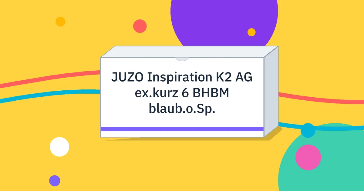 Symbolbild: Packung mit der Aufschrift JUZO Inspiration K2 AG ex.kurz 6 BHBM blaub.o.Sp. (PZN 14878172) – Verfügbarkeit und Bezug in Apotheken in Frankfurt am Main