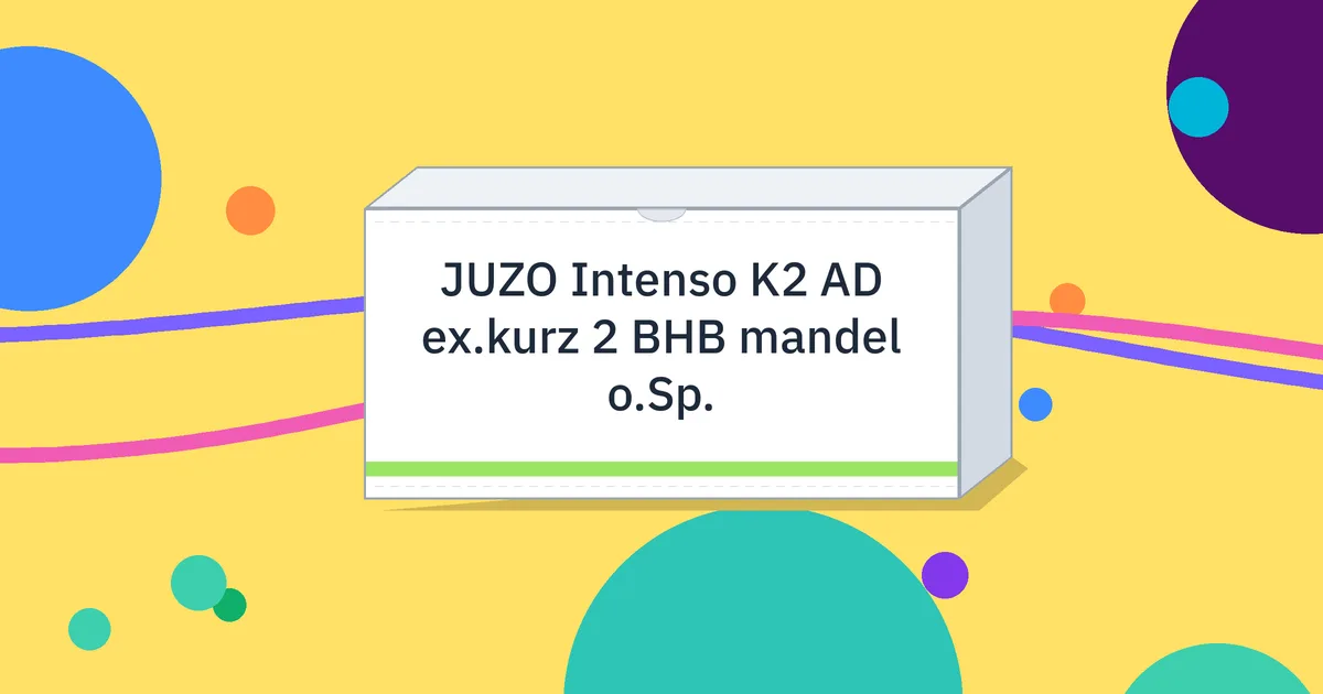 Symbolbild: Packung mit der Aufschrift JUZO Intenso K2 AD ex.kurz 2 BHB mandel o.Sp. (PZN 18625746) – Verfügbarkeit und Bezug in Apotheken in Frankfurt am Main