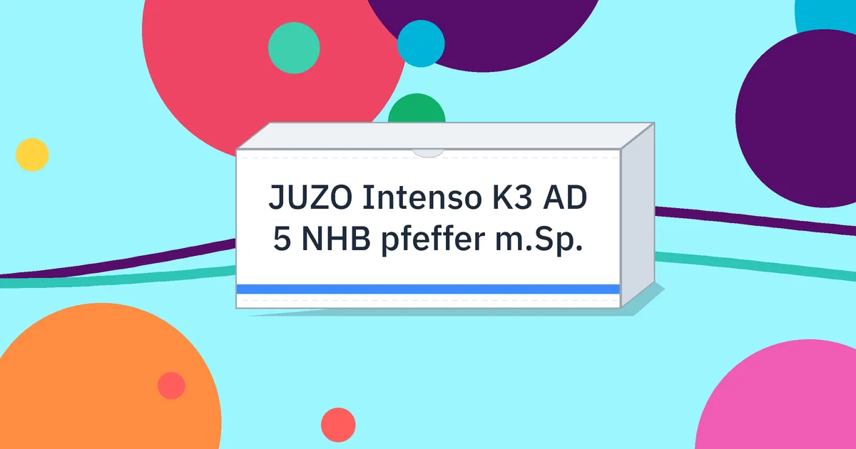 Symbolbild: Packung mit der Aufschrift JUZO Intenso K3 AD 5 NHB pfeffer m.Sp. (PZN 18630776) – Verfügbarkeit und Bezug in Apotheken in Frankfurt am Main