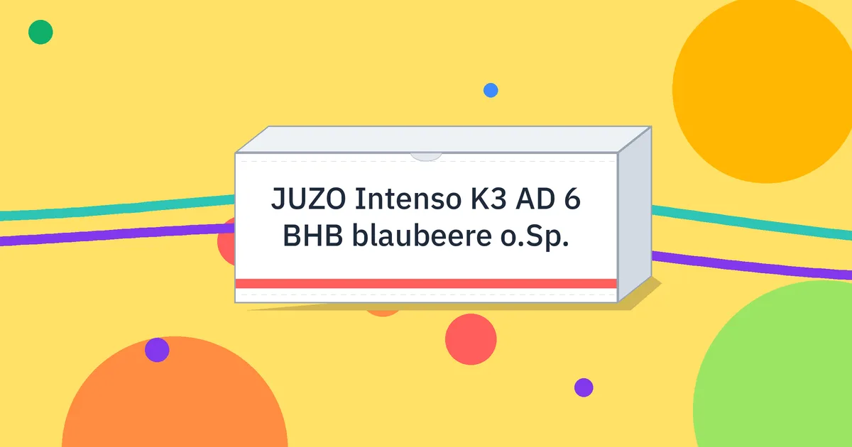 Symbolbild: Packung mit der Aufschrift JUZO Intenso K3 AD 6 BHB blaubeere o.Sp. (PZN 18645097) – Verfügbarkeit und Bezug in Apotheken in Frankfurt am Main
