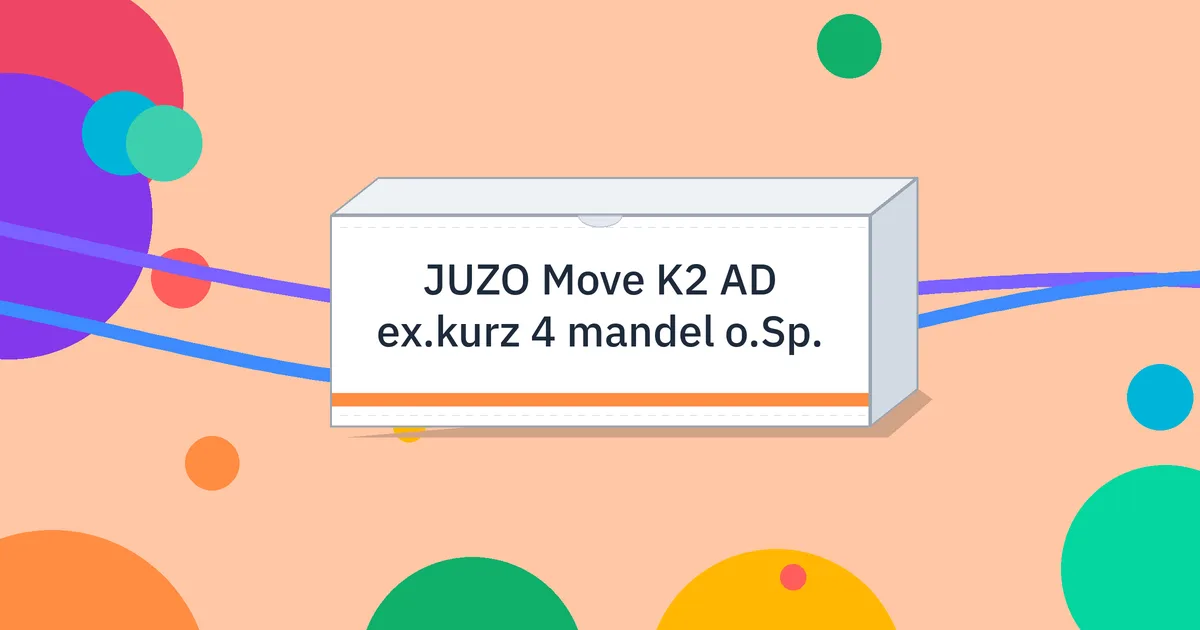 Symbolbild: Packung mit der Aufschrift JUZO Move K2 AD ex.kurz 4 mandel o.Sp. (PZN 16342435) – Verfügbarkeit und Bezug in Apotheken in Frankfurt am Main