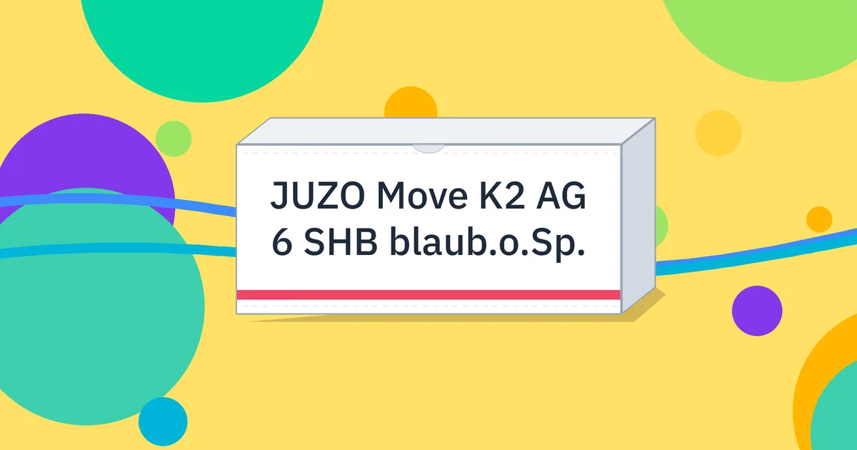 Symbolbild: Packung mit der Aufschrift JUZO Move K2 AG 6 SHB blaub.o.Sp. (PZN 18557559) – Verfügbarkeit und Bezug in Apotheken in Frankfurt am Main