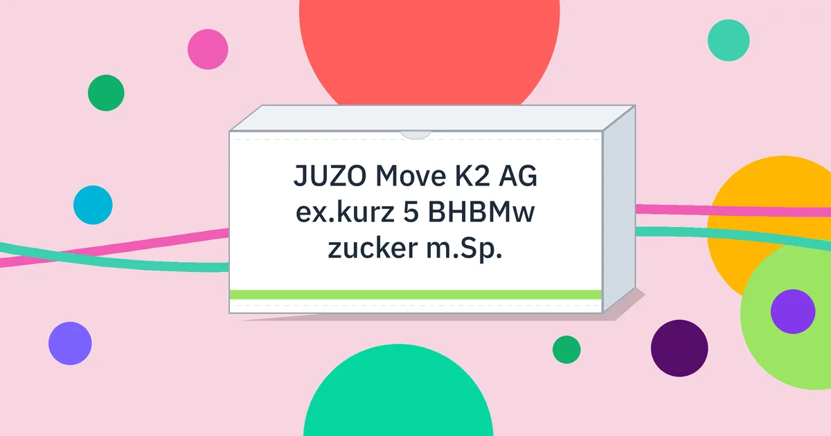 Symbolbild: Packung mit der Aufschrift JUZO Move K2 AG ex.kurz 5 BHBMw zucker m.Sp. (PZN 18532714) – Verfügbarkeit und Bezug in Apotheken in Frankfurt am Main