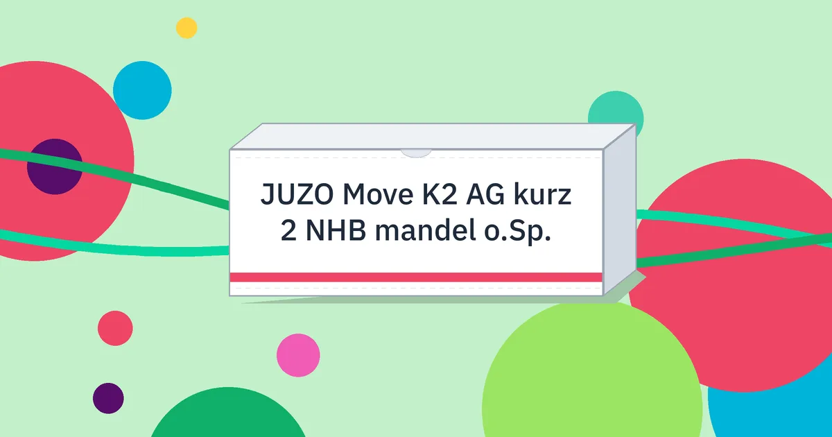 Symbolbild: Packung mit der Aufschrift JUZO Move K2 AG kurz 2 NHB mandel o.Sp. (PZN 16638957) – Verfügbarkeit und Bezug in Apotheken in Frankfurt am Main