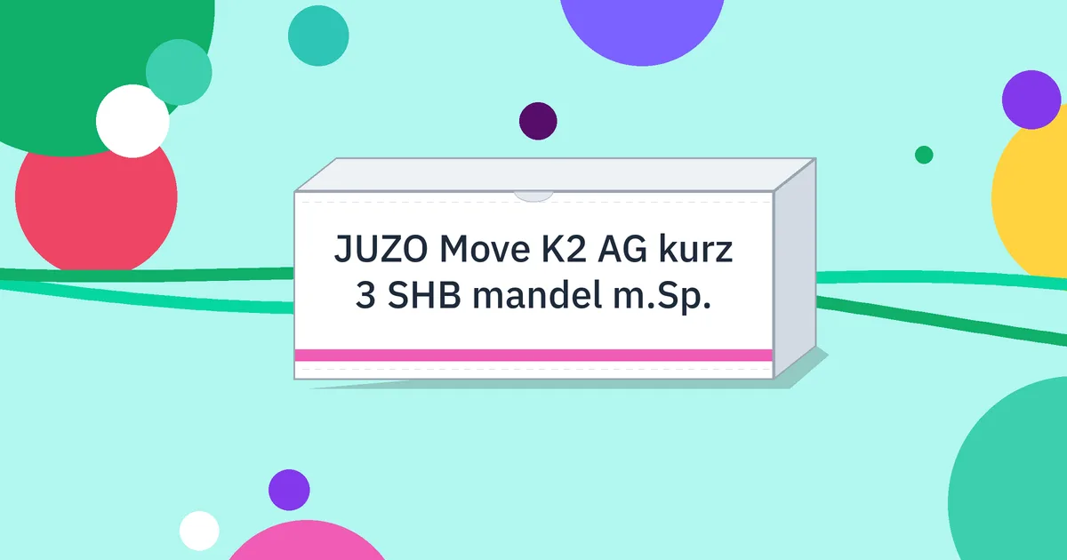 Symbolbild: Packung mit der Aufschrift JUZO Move K2 AG kurz 3 SHB mandel m.Sp. (PZN 16651277) – Verfügbarkeit und Bezug in Apotheken in Frankfurt am Main