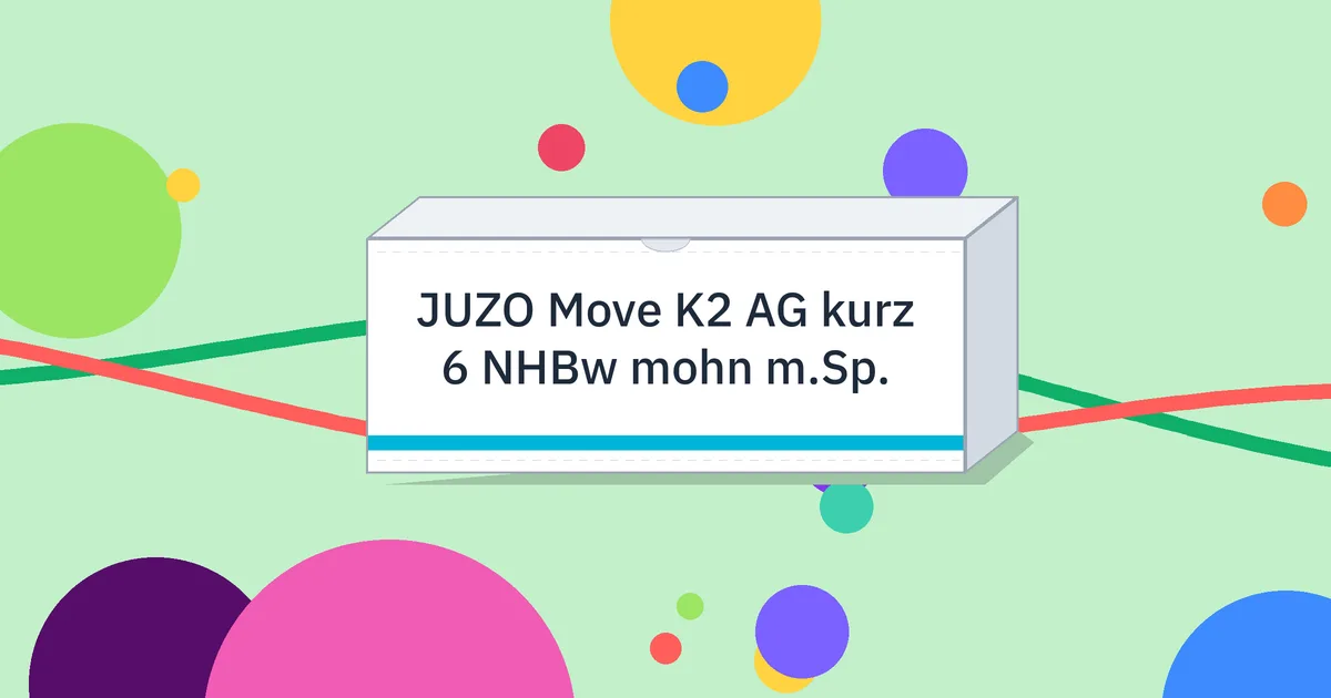 Symbolbild: Packung mit der Aufschrift JUZO Move K2 AG kurz 6 NHBw mohn m.Sp. (PZN 18558725) – Verfügbarkeit und Bezug in Apotheken in Frankfurt am Main