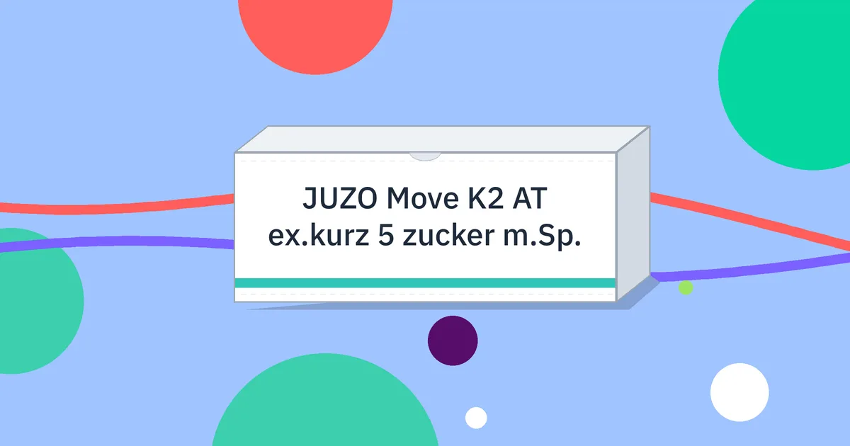 Symbolbild: Packung mit der Aufschrift JUZO Move K2 AT ex.kurz 5 zucker m.Sp. (PZN 20670547) – Verfügbarkeit und Bezug in Apotheken in Frankfurt am Main