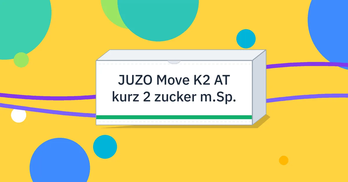 Symbolbild: Packung mit der Aufschrift JUZO Move K2 AT kurz 2 zucker m.Sp. (PZN 20673592) – Verfügbarkeit und Bezug in Apotheken in Frankfurt am Main