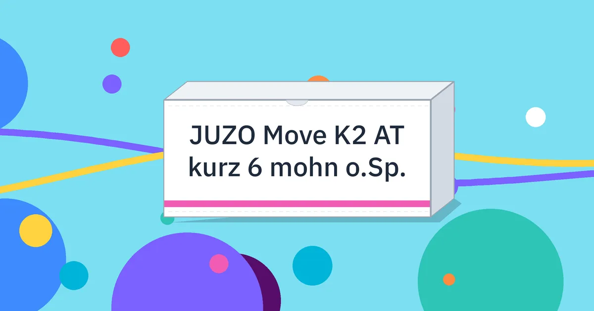 Symbolbild: Packung mit der Aufschrift JUZO Move K2 AT kurz 6 mohn o.Sp. (PZN 20675668) – Verfügbarkeit und Bezug in Apotheken in Frankfurt am Main
