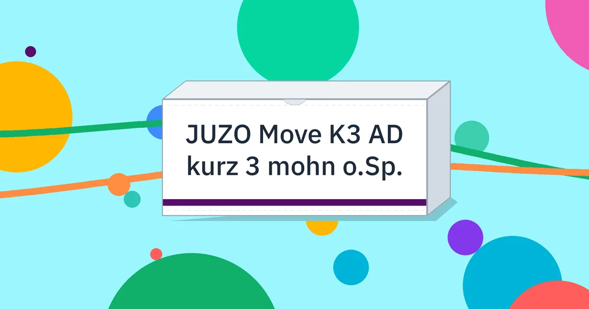 Symbolbild: Packung mit der Aufschrift JUZO Move K3 AD kurz 3 mohn o.Sp. (PZN 18572524) – Verfügbarkeit und Bezug in Apotheken in Frankfurt am Main