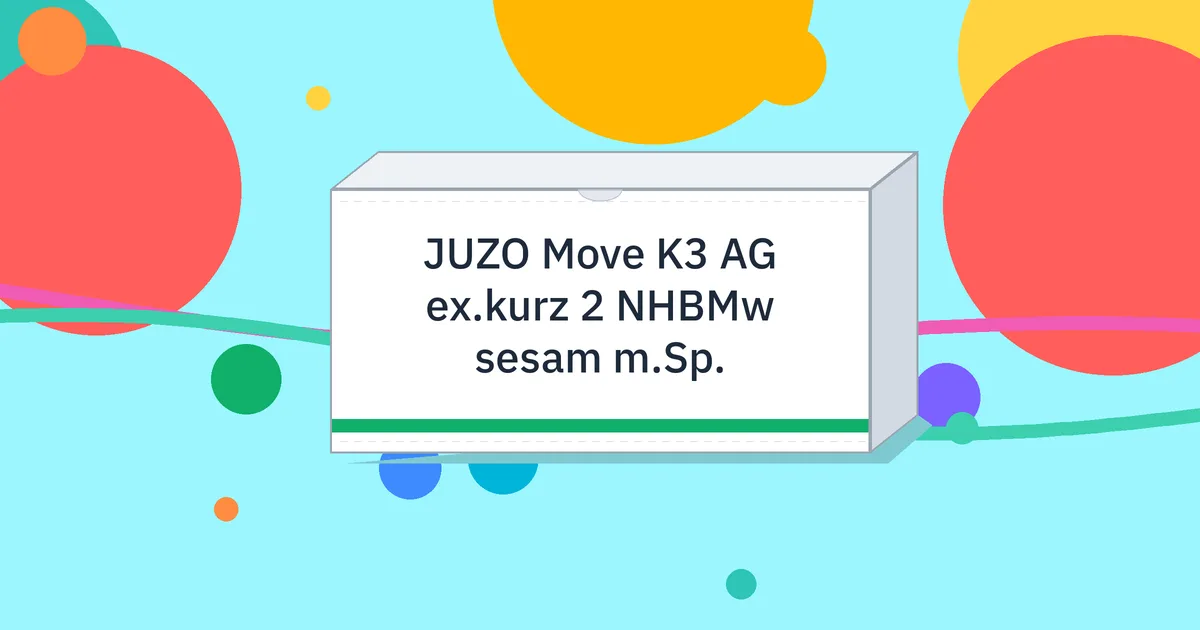 Symbolbild: Packung mit der Aufschrift JUZO Move K3 AG ex.kurz 2 NHBMw sesam m.Sp. (PZN 18582913) – Verfügbarkeit und Bezug in Apotheken in Frankfurt am Main