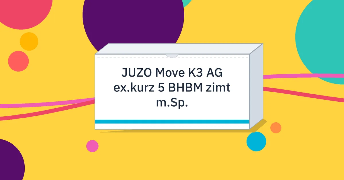 Symbolbild: Packung mit der Aufschrift JUZO Move K3 AG ex.kurz 5 BHBM zimt m.Sp. (PZN 18583999) – Verfügbarkeit und Bezug in Apotheken in Frankfurt am Main