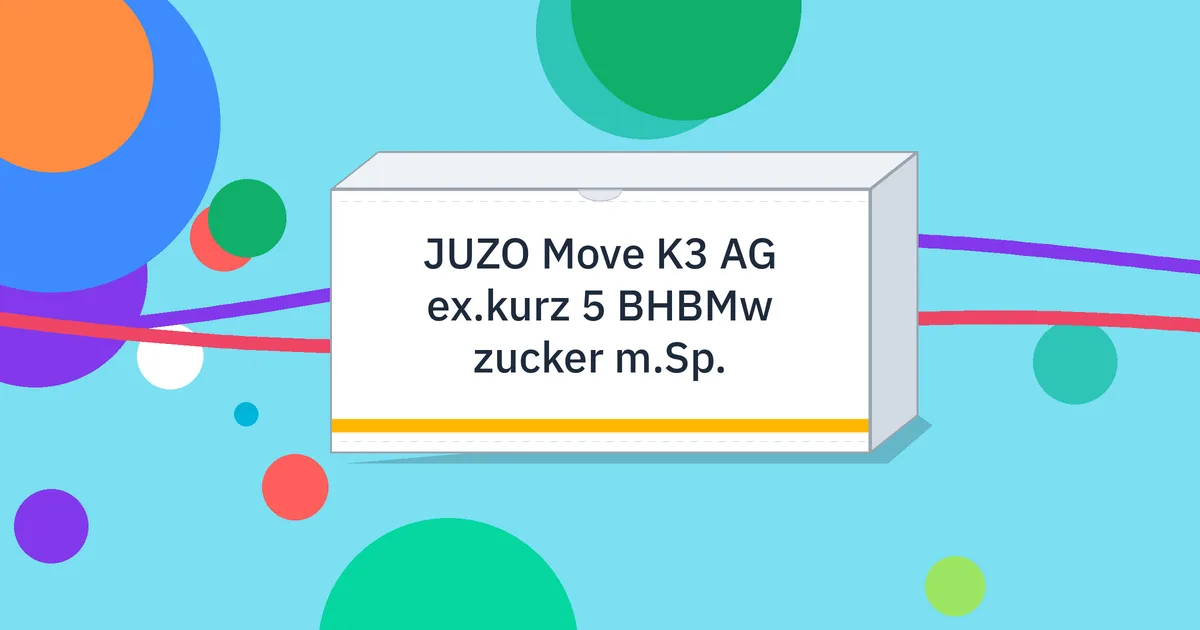 Symbolbild: Packung mit der Aufschrift JUZO Move K3 AG ex.kurz 5 BHBMw zucker m.Sp. (PZN 18584148) – Verfügbarkeit und Bezug in Apotheken in Frankfurt am Main