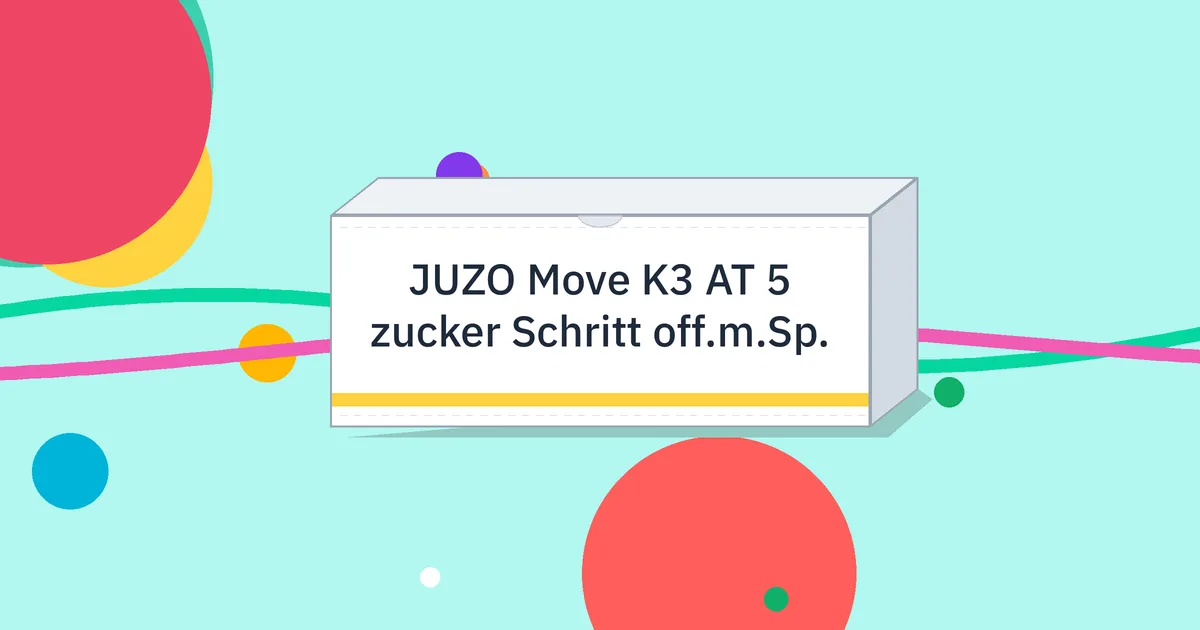 Symbolbild: Packung mit der Aufschrift JUZO Move K3 AT 5 zucker Schritt off.m.Sp. (PZN 20677259) – Verfügbarkeit und Bezug in Apotheken in Frankfurt am Main