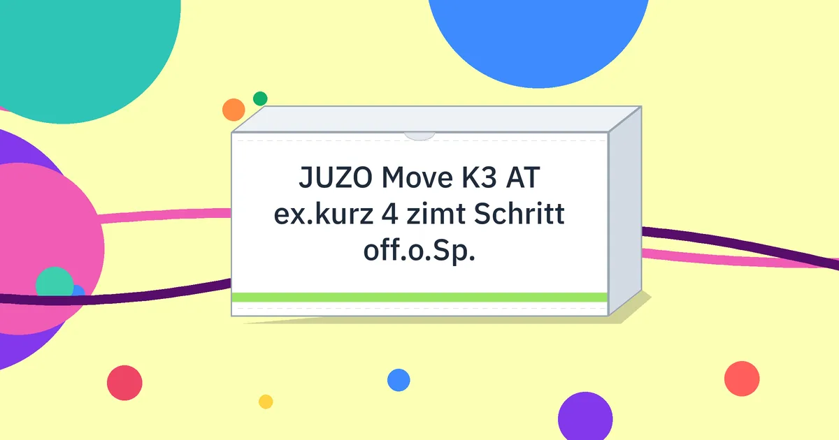 Symbolbild: Packung mit der Aufschrift JUZO Move K3 AT ex.kurz 4 zimt Schritt off.o.Sp. (PZN 20681976) – Verfügbarkeit und Bezug in Apotheken in Frankfurt am Main