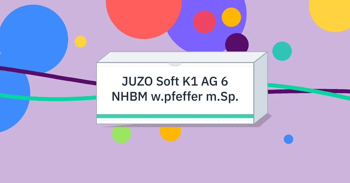 Symbolbild: Packung mit der Aufschrift JUZO Soft K1 AG 6 NHBM w.pfeffer m.Sp. (PZN 15015786) – Verfügbarkeit und Bezug in Apotheken in Frankfurt am Main