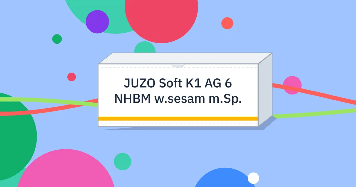 Symbolbild: Packung mit der Aufschrift JUZO Soft K1 AG 6 NHBM w.sesam m.Sp. (PZN 15015800) – Verfügbarkeit und Bezug in Apotheken in Frankfurt am Main