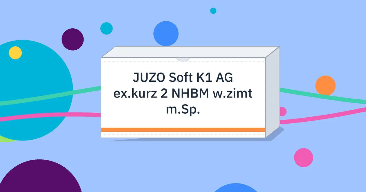 Symbolbild: Packung mit der Aufschrift JUZO Soft K1 AG ex.kurz 2 NHBM w.zimt m.Sp. (PZN 15017213) – Verfügbarkeit und Bezug in Apotheken in Frankfurt am Main