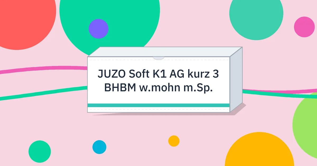 Symbolbild: Packung mit der Aufschrift JUZO Soft K1 AG kurz 3 BHBM w.mohn m.Sp. (PZN 14863791) – Verfügbarkeit und Bezug in Apotheken in Frankfurt am Main