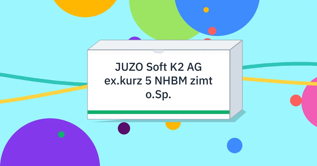 Symbolbild: Packung mit der Aufschrift JUZO Soft K2 AG ex.kurz 5 NHBM zimt o.Sp. (PZN 14998769) – Verfügbarkeit und Bezug in Apotheken in Frankfurt am Main