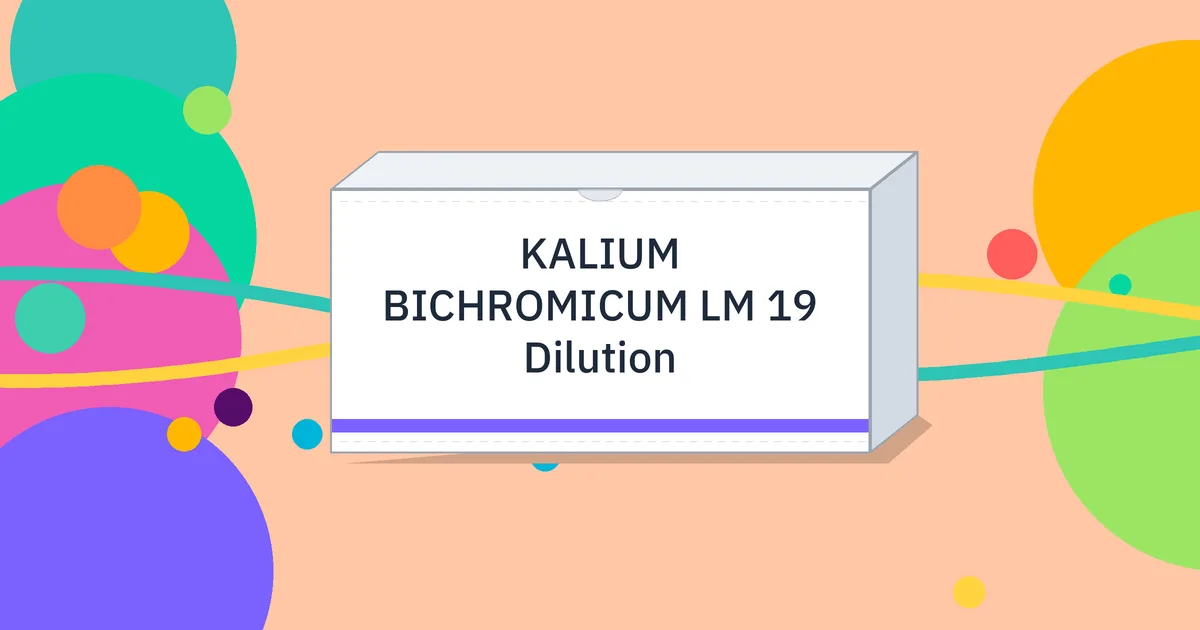 Symbolbild: Packung mit der Aufschrift KALIUM BICHROMICUM LM 19 Dilution (PZN 12917531) – Verfügbarkeit und Bezug in Apotheken in Frankfurt am Main