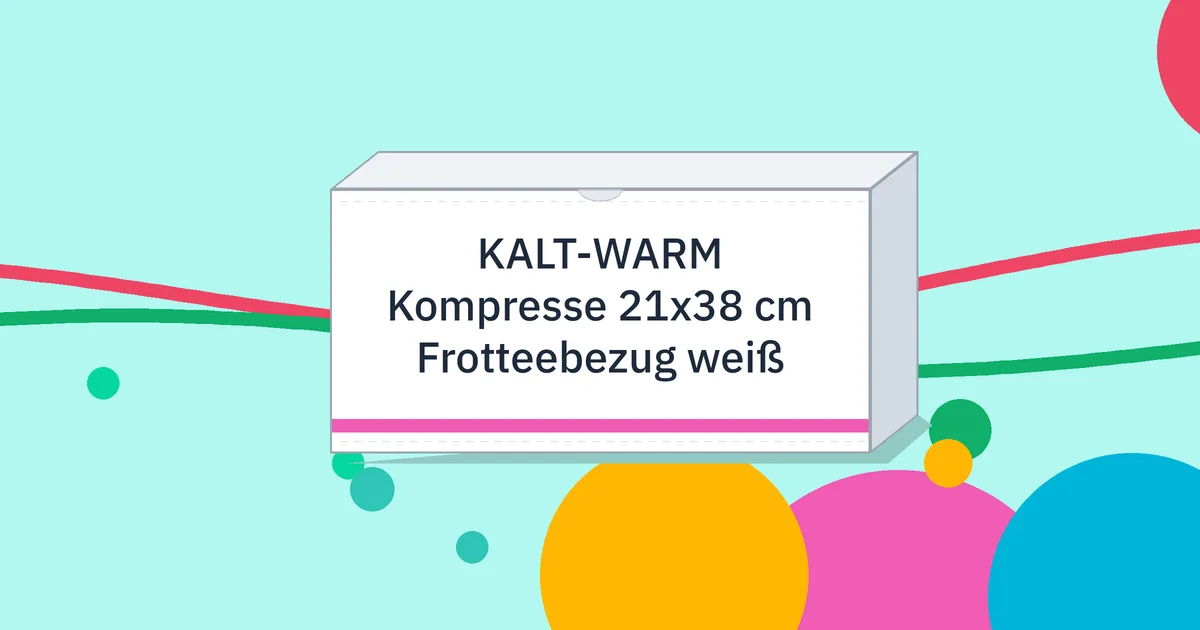Symbolbild: Packung mit der Aufschrift KALT-WARM Kompresse 21x38 cm Frotteebezug weiß (PZN 10076955) – Verfügbarkeit und Bezug in Apotheken in Frankfurt am Main
