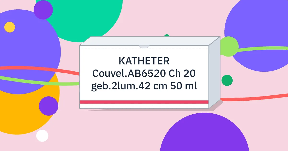 Symbolbild: Packung mit der Aufschrift KATHETER Couvel.AB6520 Ch 20 geb.2lum.42 cm 50 ml (PZN 00153005) – Verfügbarkeit und Bezug in Apotheken in Frankfurt am Main