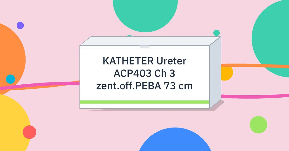 Symbolbild: Packung mit der Aufschrift KATHETER Ureter ACP403 Ch 3 zent.off.PEBA 73 cm (PZN 00205038) – Verfügbarkeit und Bezug in Apotheken in Frankfurt am Main